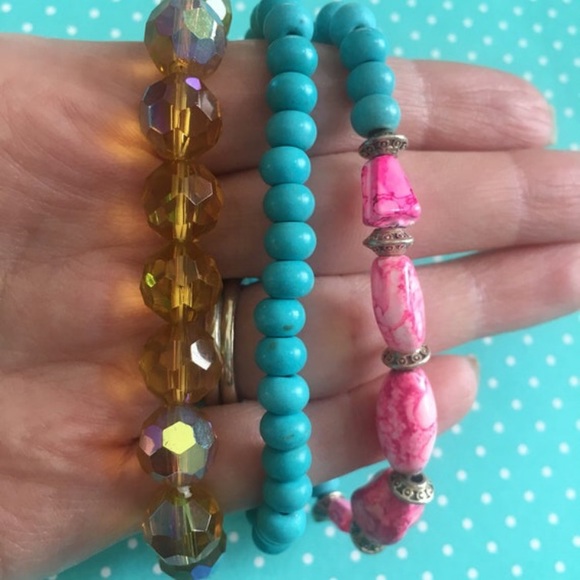 AJM Designs | Jewelry | Yellow Hot Pink Turquoise Bracelet Stack | Poshmark